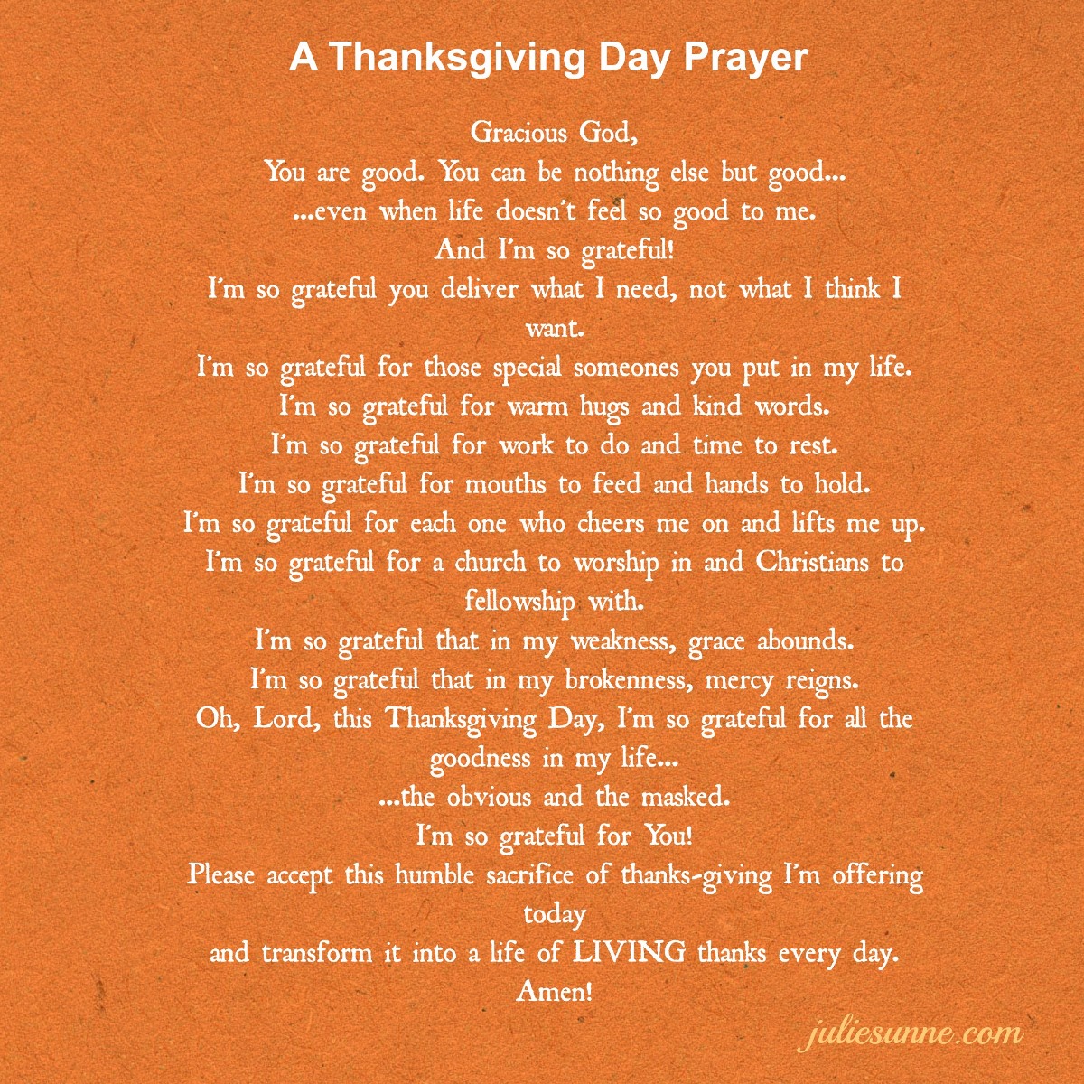 A Thanksgiving Day Prayer (a Humble Sacrifice And Plea) | Julie Sunne